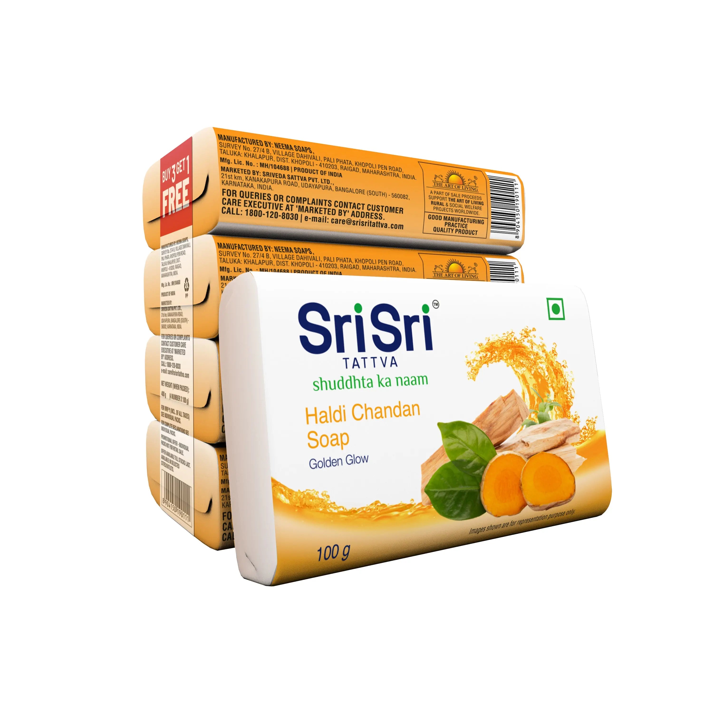 Products Haldi Chandan Soap - Buy 3 Get 1 Free (100g Each) – Sri Sri Tattva