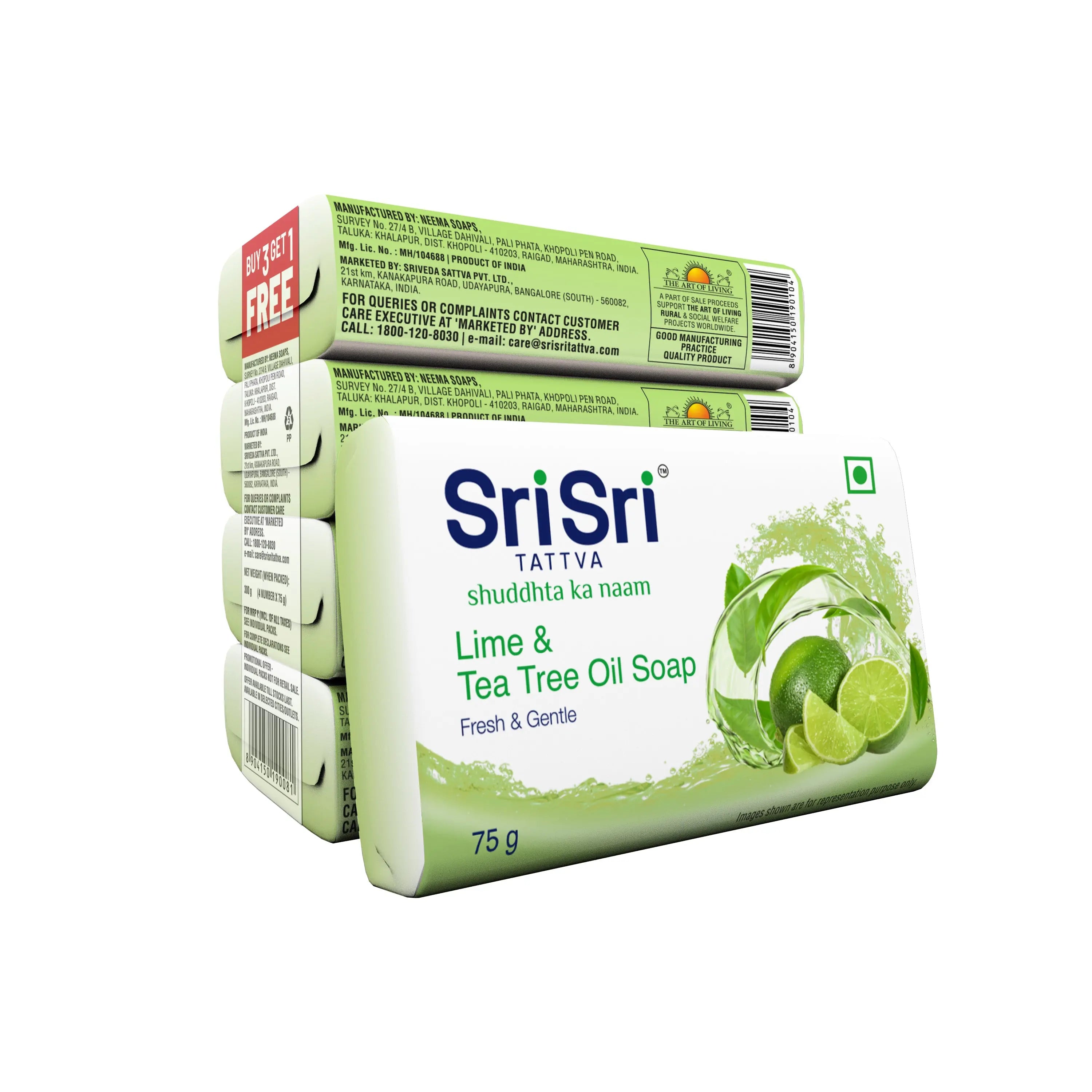 Lime & Tea Tree Oil Soap | Fresh & Gentle | Buy 3 Get 1 Free | 75 g Ea ...